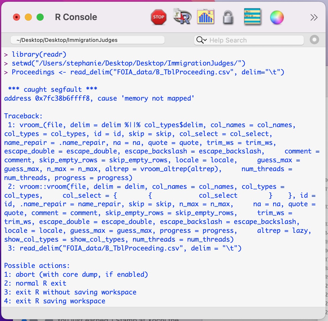 Segfault when using read_delim for 2GB data file · Issue #1409 · tidyverse/readr · GitHub