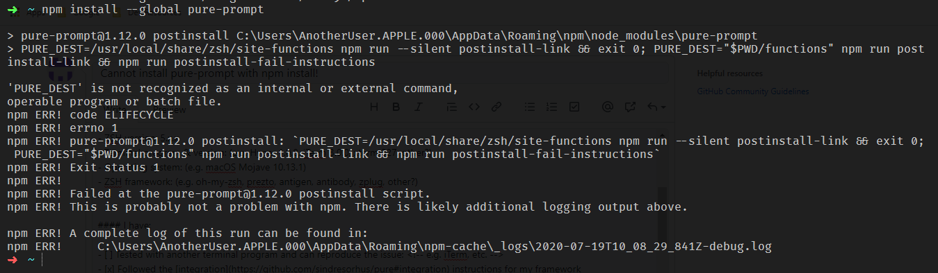 Cannot install pure-prompt with npm install! · Issue #554 · sindresorhus/pure · GitHub
