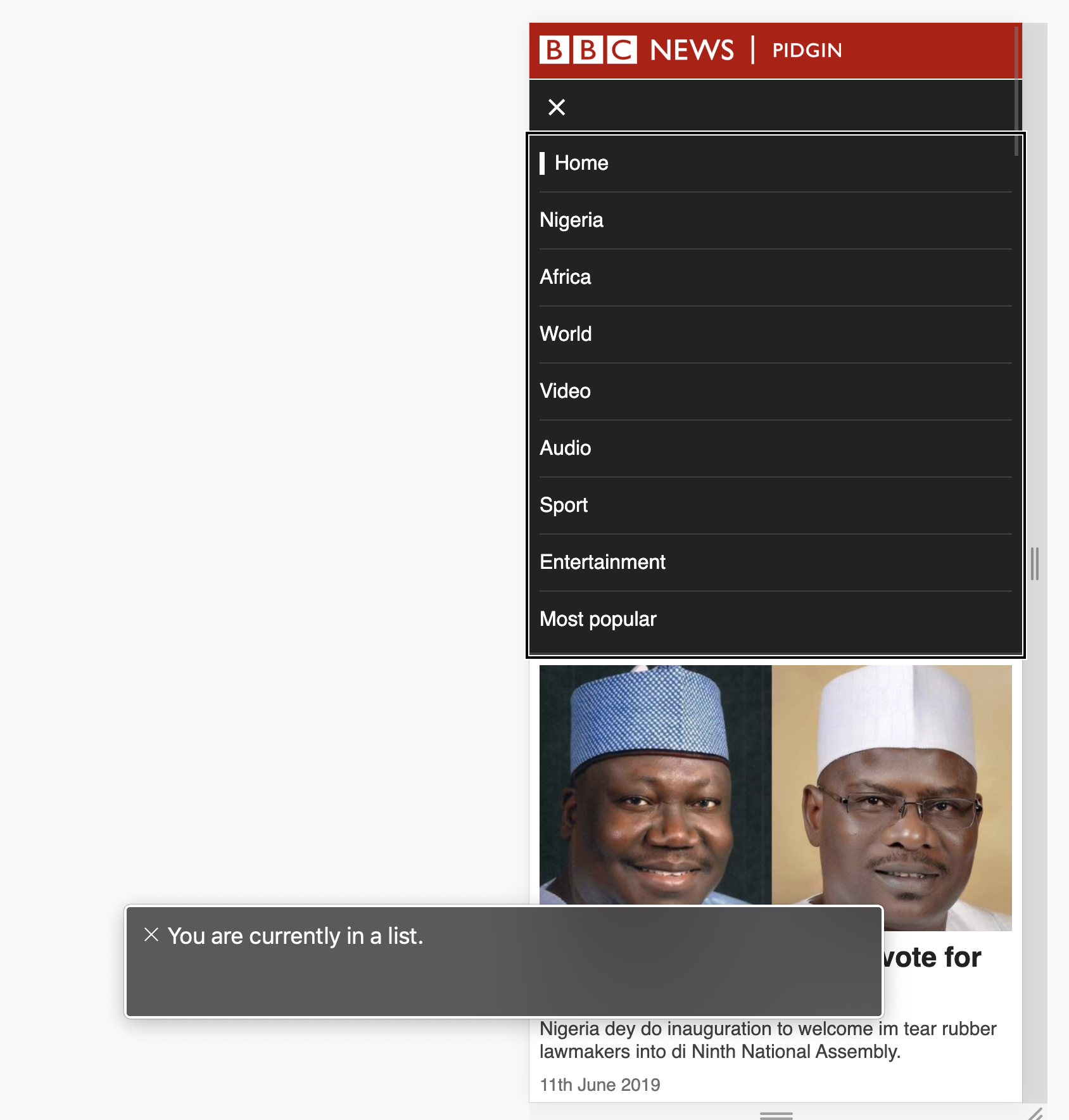 VoiceOver doesn't recognise dropdown navigation as a list · Issue #5214 · bbc/simorgh · GitHub