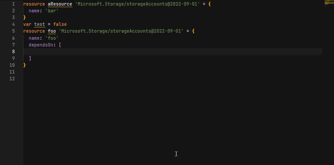 Typing commit character ":" when a resource completion is selected while typing out a ternary ...