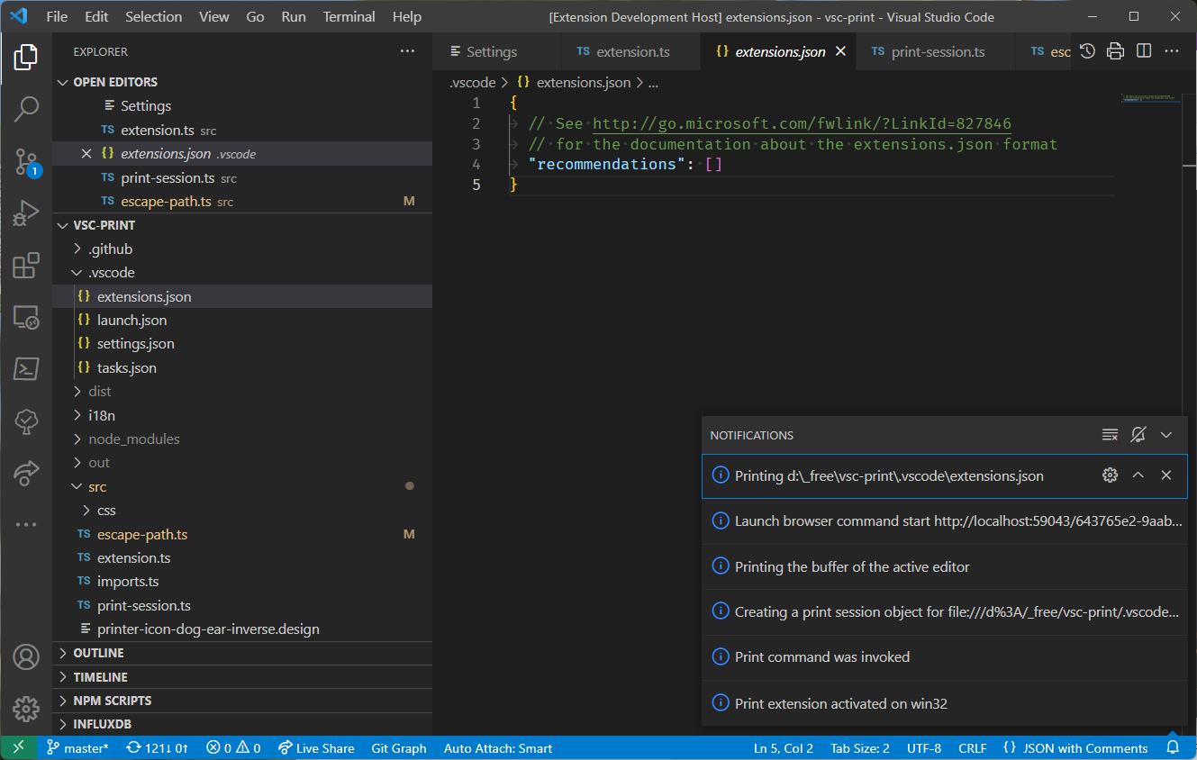 Does This Work On Vscode Version 1 70 2 On Macos · Issue 149 · Pdconsec Vsc Print · Github