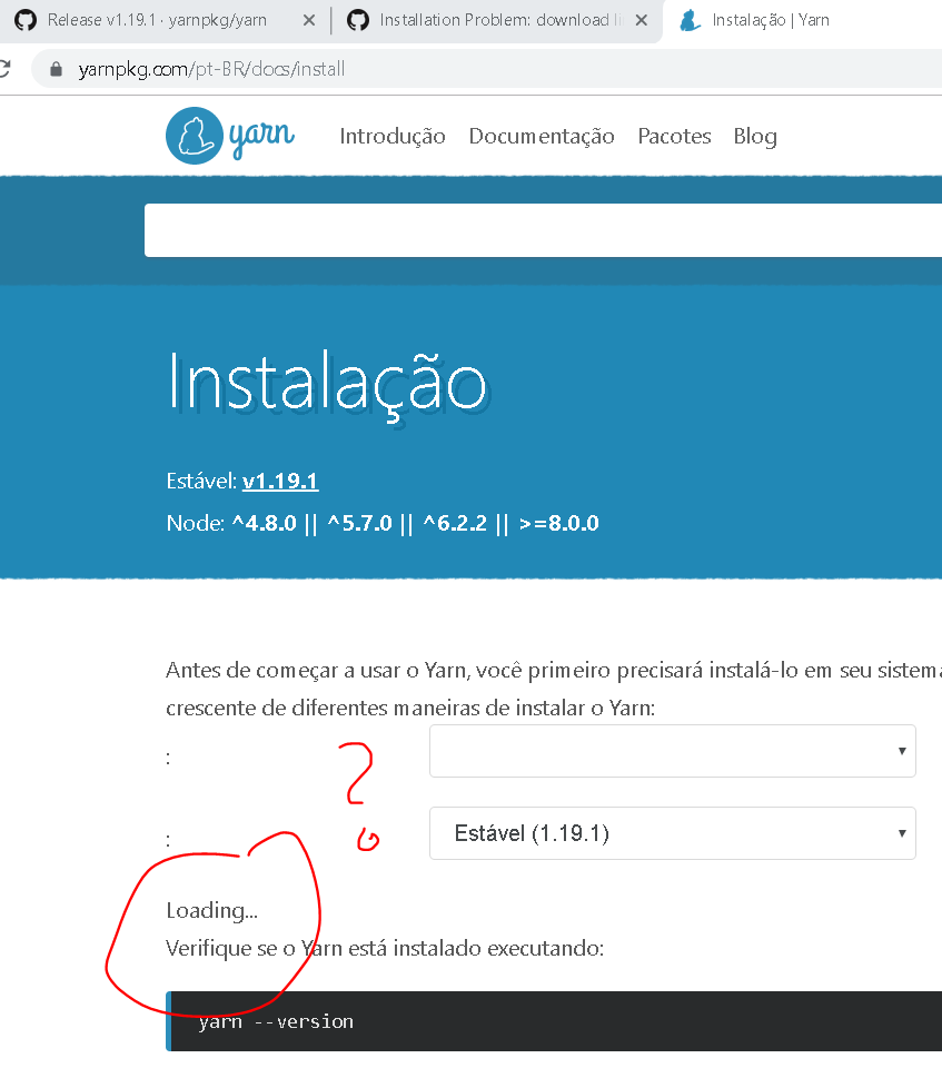 Installation Problem: download link not loading · Issue #7628 · yarnpkg/yarn · GitHub