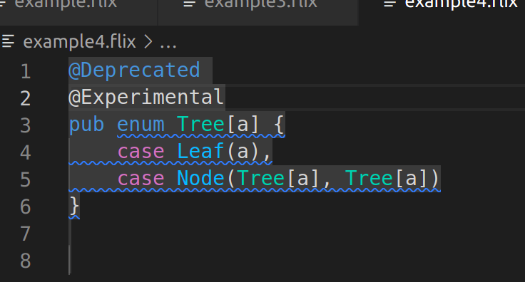 Annotation different from `Deprecated` are not properly colored. · Issue #187 · flix/vscode-flix ...