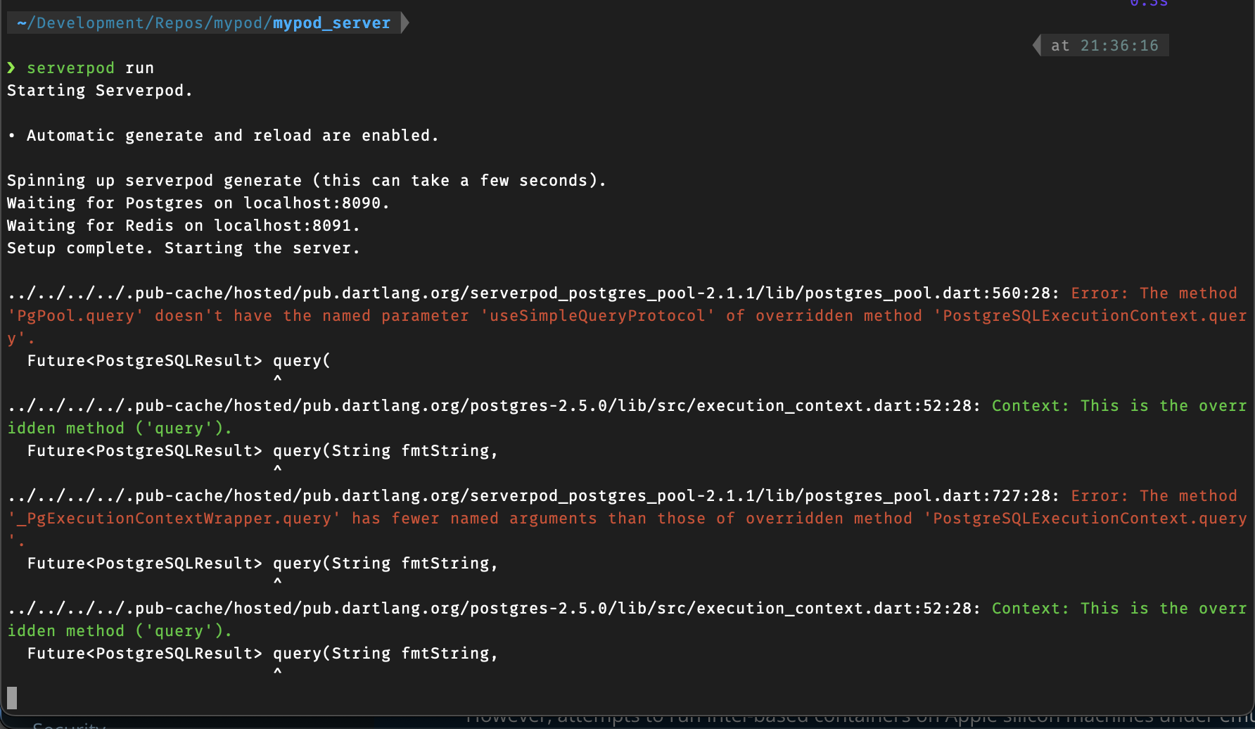 Bug: 'serverpod run' throwing errors related to 'serverpod_postgres_pool' package · Issue #271 ...