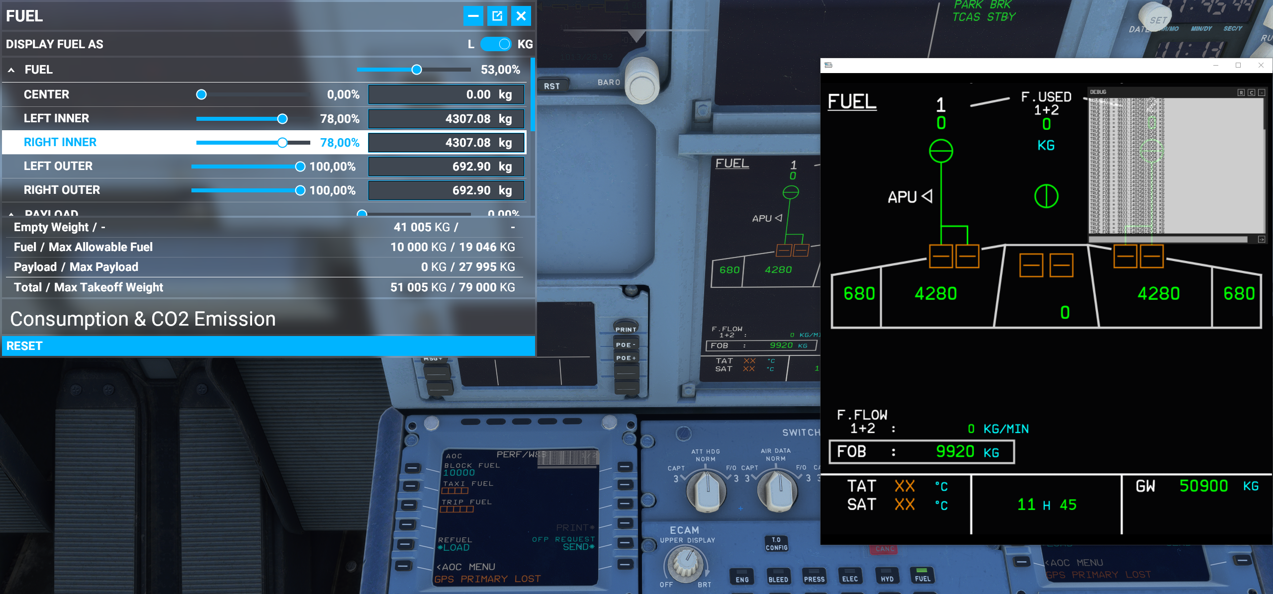 Fuel quantity difference BLOCK FUEL / FOB · flybywiresim aircraft ...