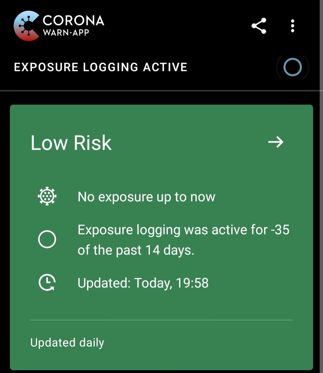 Negative value of the counter for how long the app has been active · Issue #828 · corona-warn ...