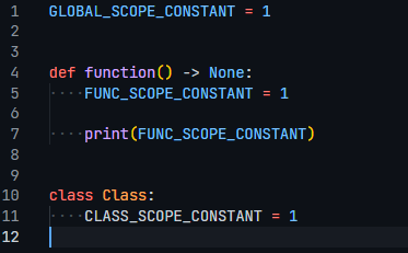 [Python] class level constant not coloured like others (global/function ...