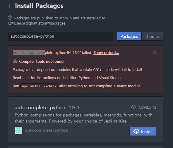 ATOM 실행 오류입니다... 도와주세요ㅜㅜ ATOM execution error · Issue #841 · codingeverybody/codingyahac · GitHub