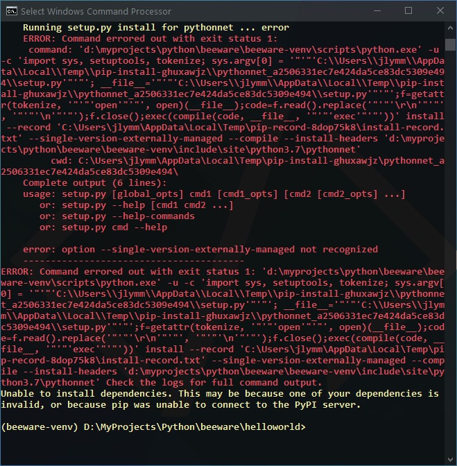 Unable To Build Or Run Windows Apps Due To Pythonnet Error · Issue 564 · Beewarebriefcase · Github 5144