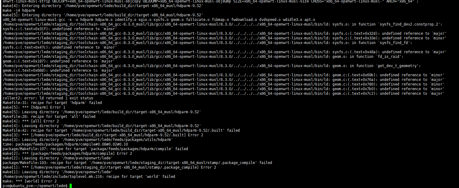 加入hdparm后编译失败，貌似和gcc8不兼容，还有unrar · Issue #1889 · coolsnowwolf/lede · GitHub