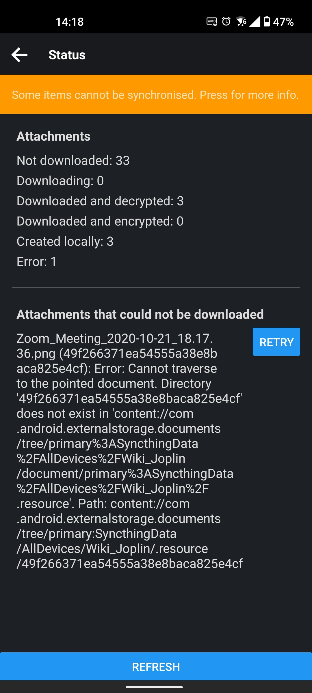 App Becomes Unresponsive While Trying To Sync Notes With Filesystem On