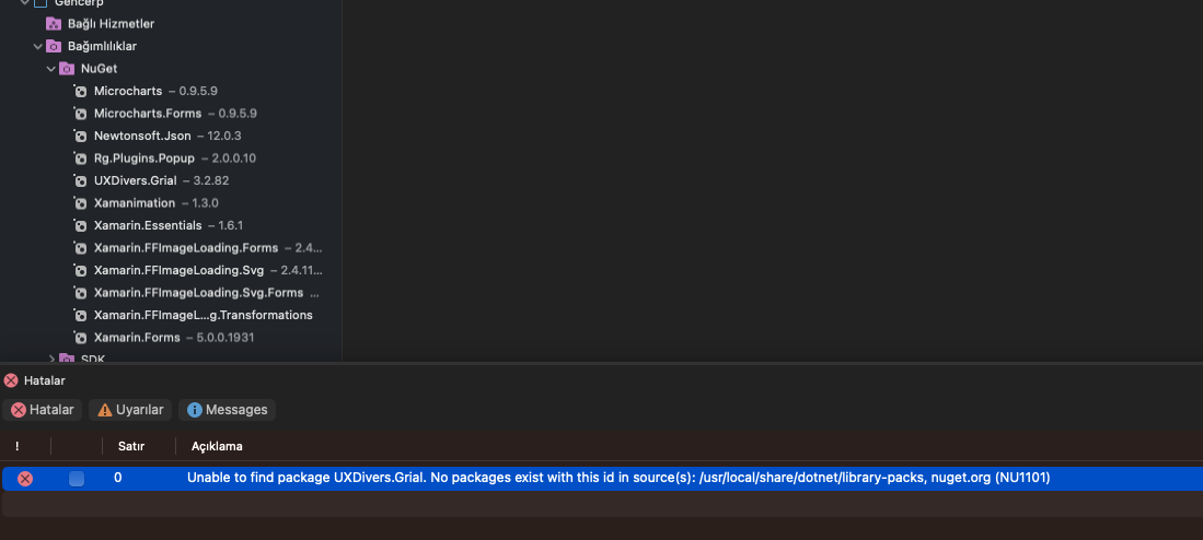 Error NU1101: Unable to find package UXDivers.Grial. No packages exist with this id in source ...