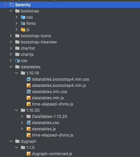 Serenity/JS 3.0 - Report graph errors due to missing bootstrap minified files for datatables v1 ...