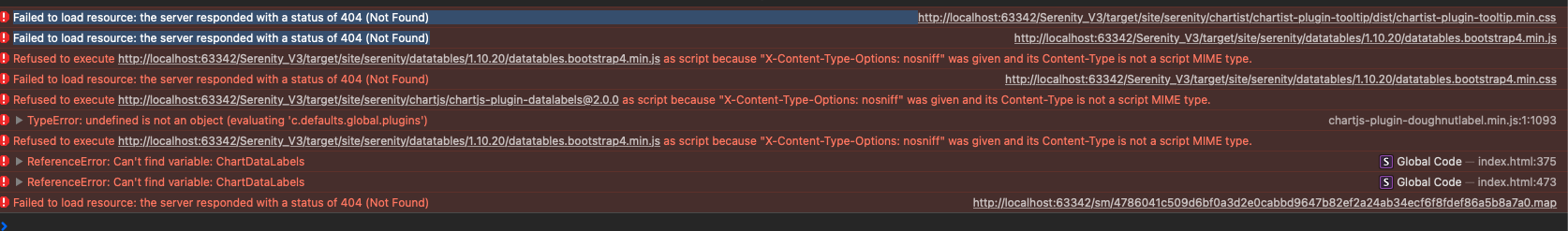 Serenity/JS 3.0 - Report graph errors due to missing bootstrap minified files for datatables v1 ...