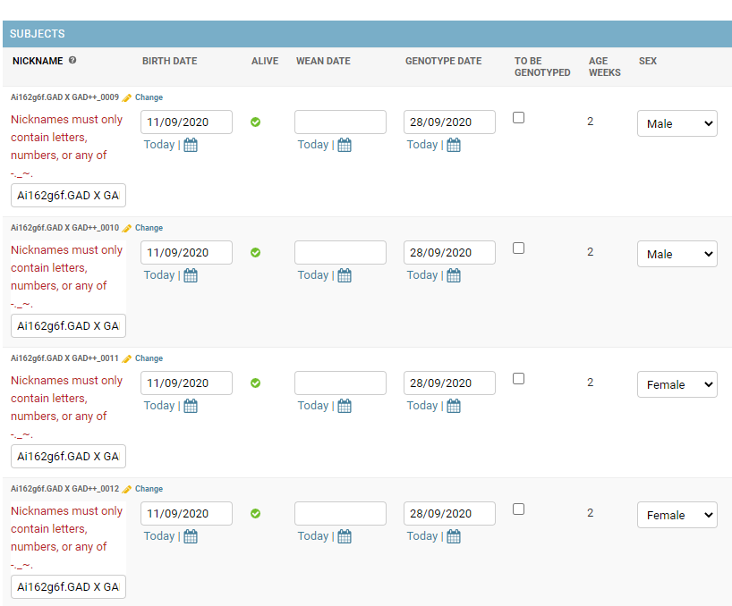Animal names saved but naming error given when editing litter · Issue ...