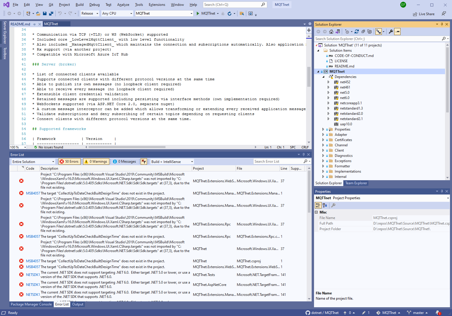 Project Build Errors · Issue 1362 · Dotnetmqttnet · Github
