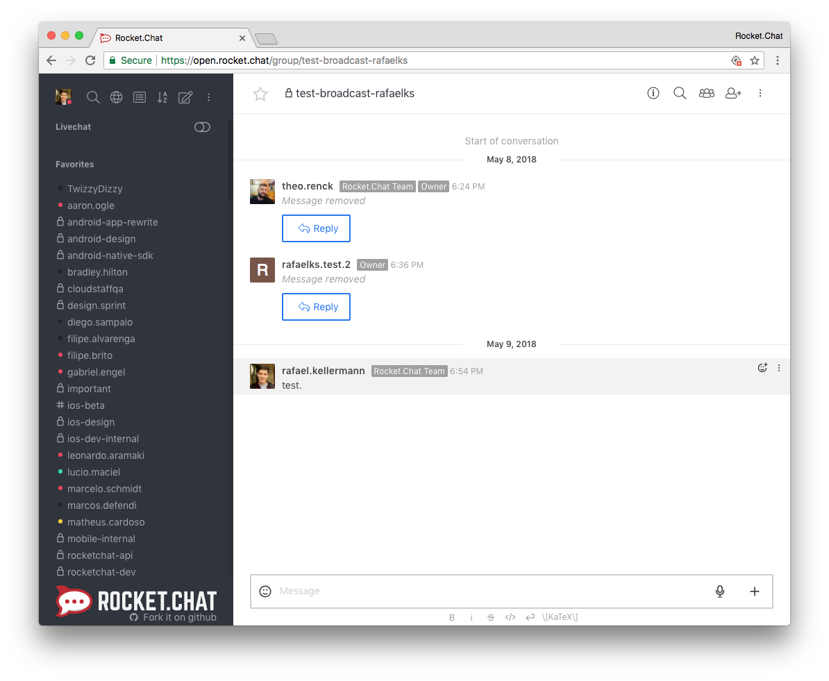 Bug Broadcast Deleted Messages Are Showing The Reply Button · Issue 10768 · Rocketchat 4722