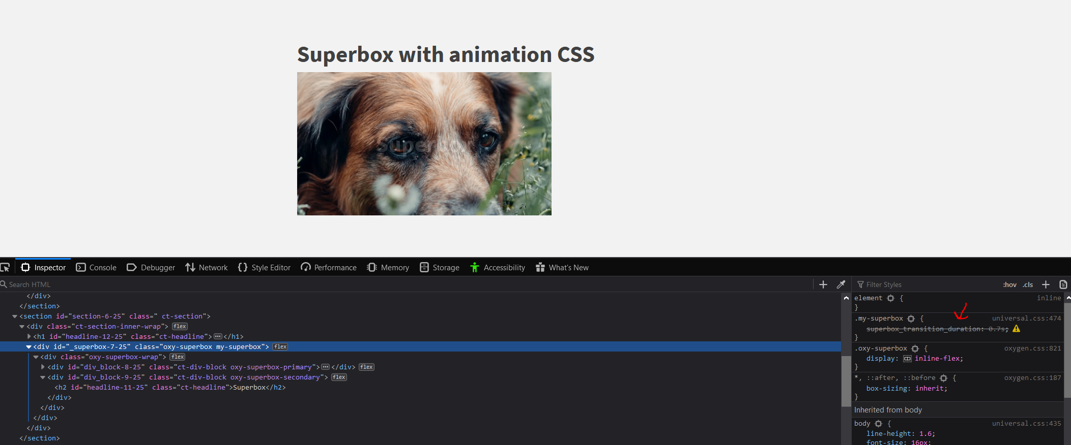 Superbox animation speed adds invalid CSS when using class · Issue #1006 · soflyy/oxygen-bugs ...