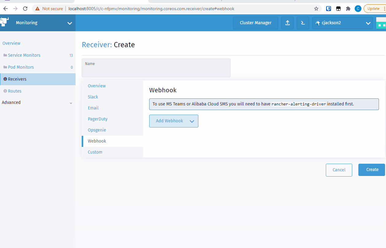 [UI] [Monitoring V2] - New Receivers options on the Monitoring dashboard · Issue #2622 · rancher ...