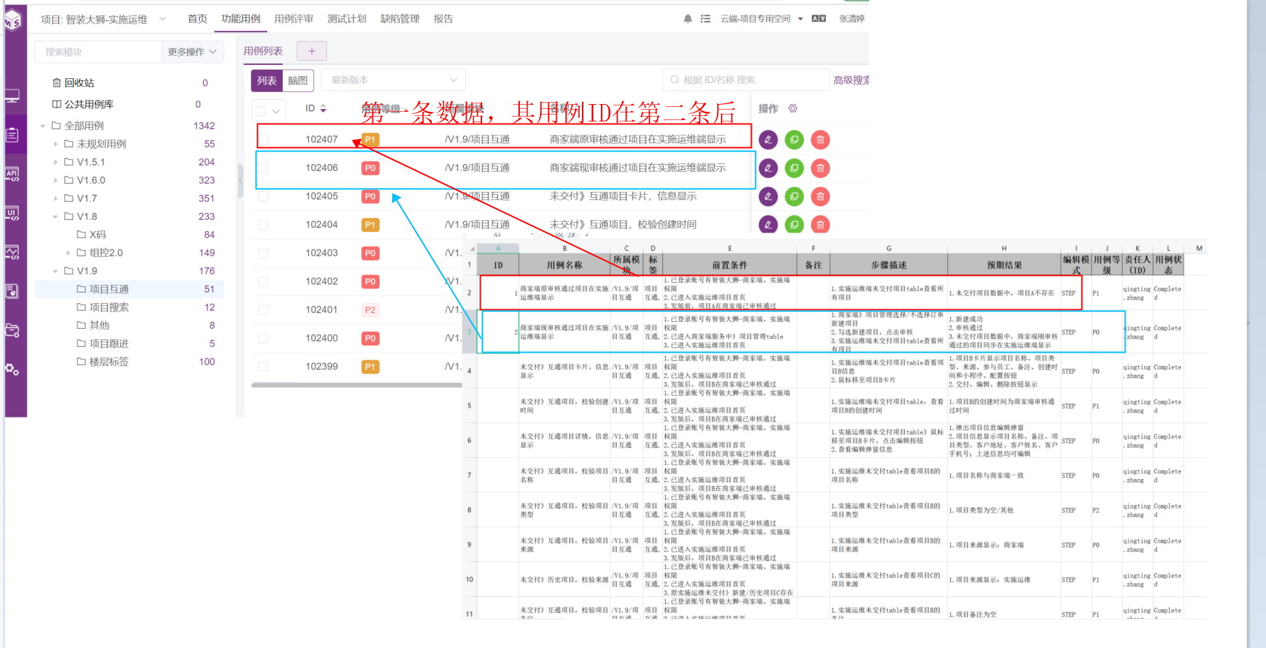 Bug 功能用例通过excel导入后，列表第一条数据，用例id比第二条数据用例id大 · Issue 21953 