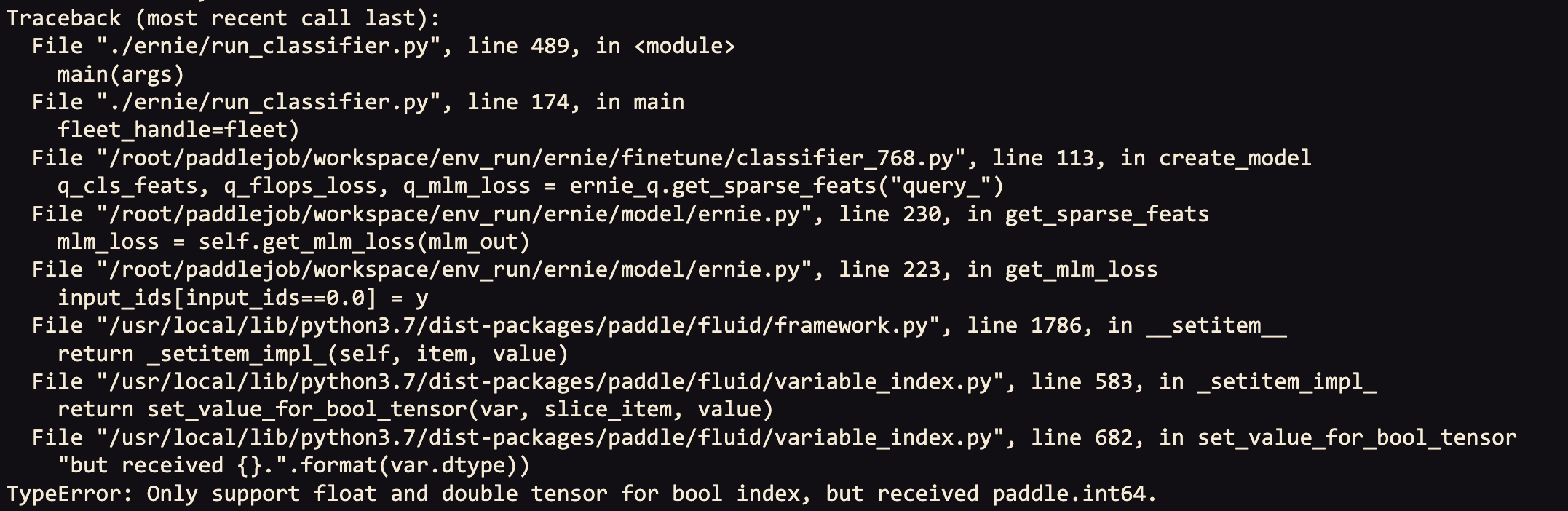 Typeerror Only Support Float And Double Tensor For Bool Index But Received T64