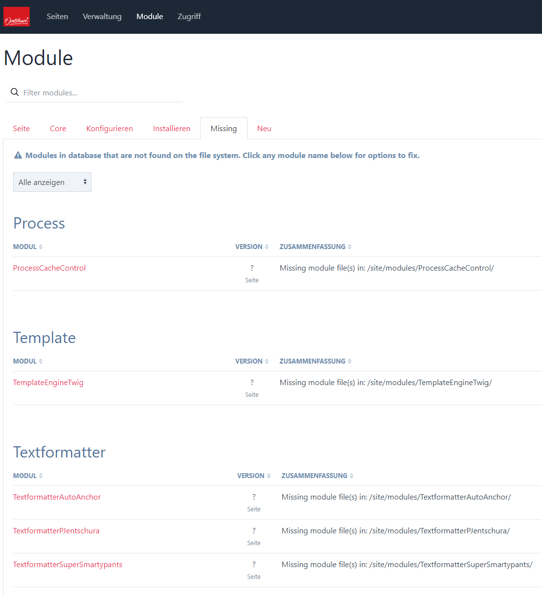 Allow To Remove All Missing Modules From Database At Once · Issue 387 · Processwire Processwire