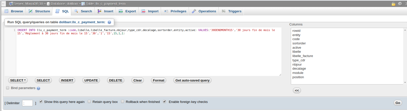 New Payment Term - Table llx_c_payment_term - Error Insert query - From file "dict.php" · Issue ...