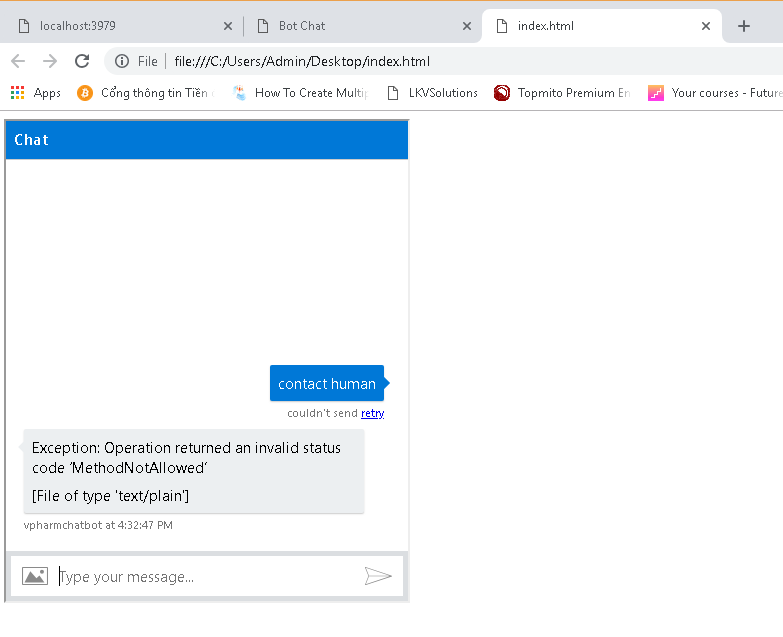 Not able to send message from agent to user · Issue #7 · ankitbko/human-handoff-bot · GitHub