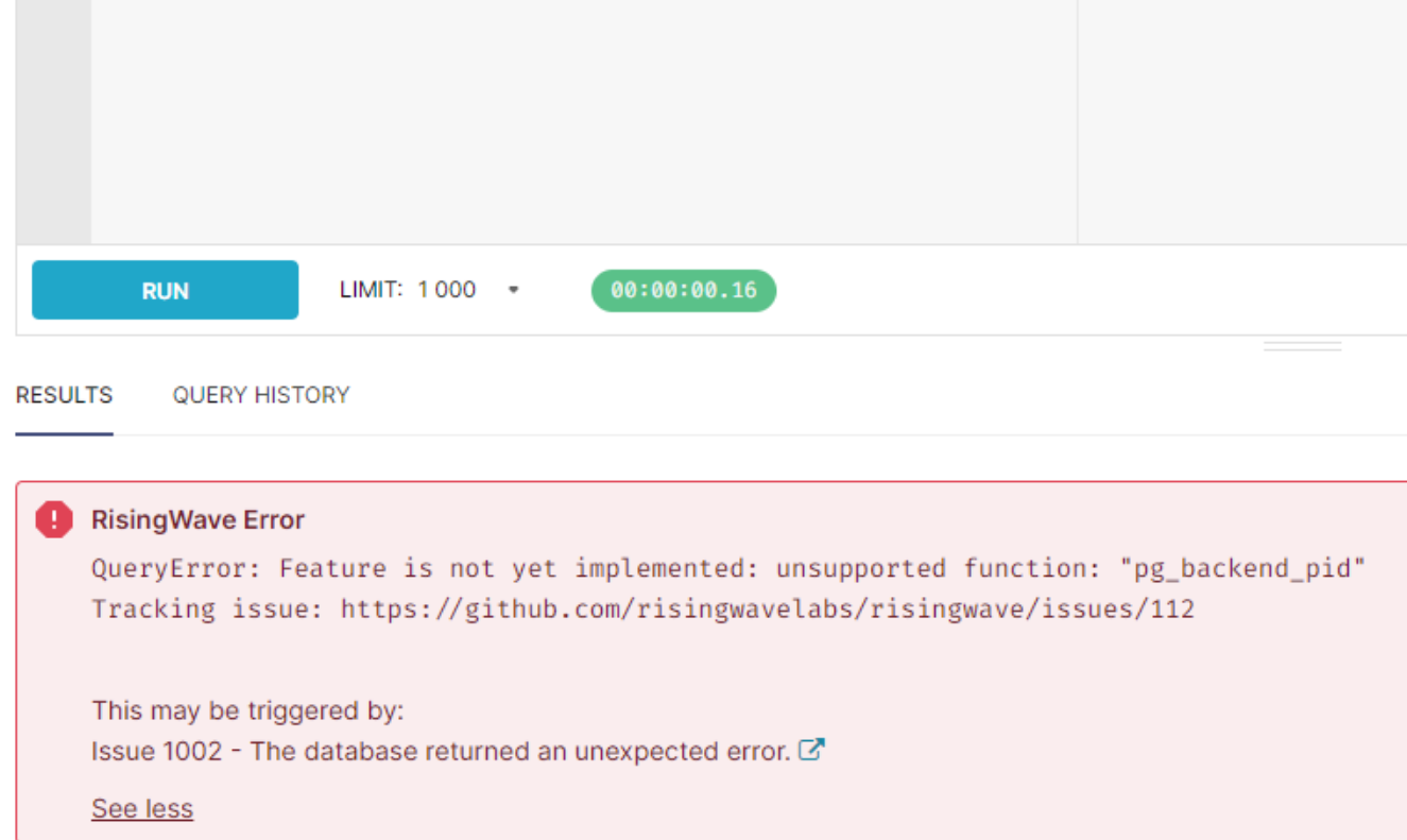 Bug Unspported Function Pg Backend Pid When Using Sql Lab · Issue 19 · Risingwavelabs