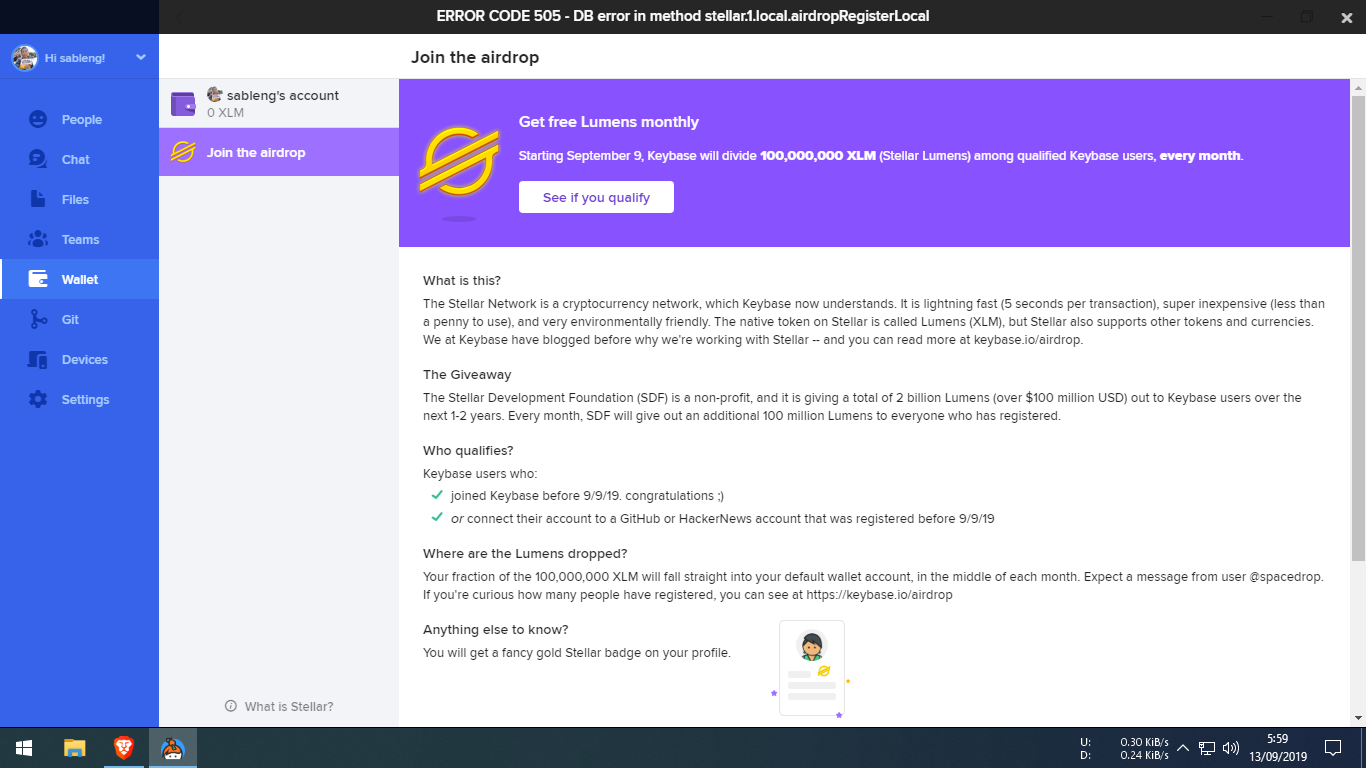 Error CODE 505 - DB error in method stellar1.local.airdropRegisterlocal · Issue #19572 · keybase ...
