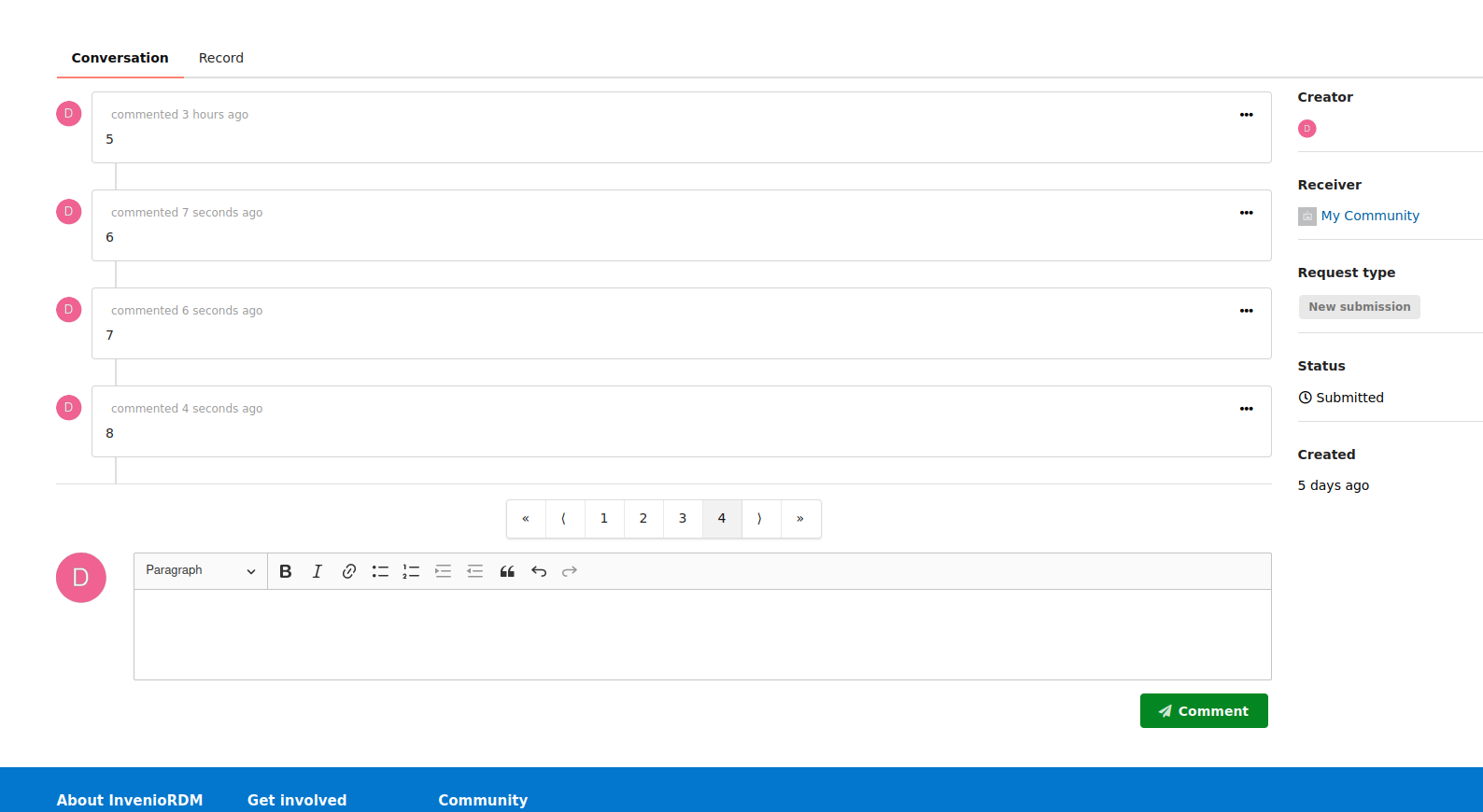 comment deletion not being handled properly · Issue #251 · inveniosoftware/invenio-requests · GitHub