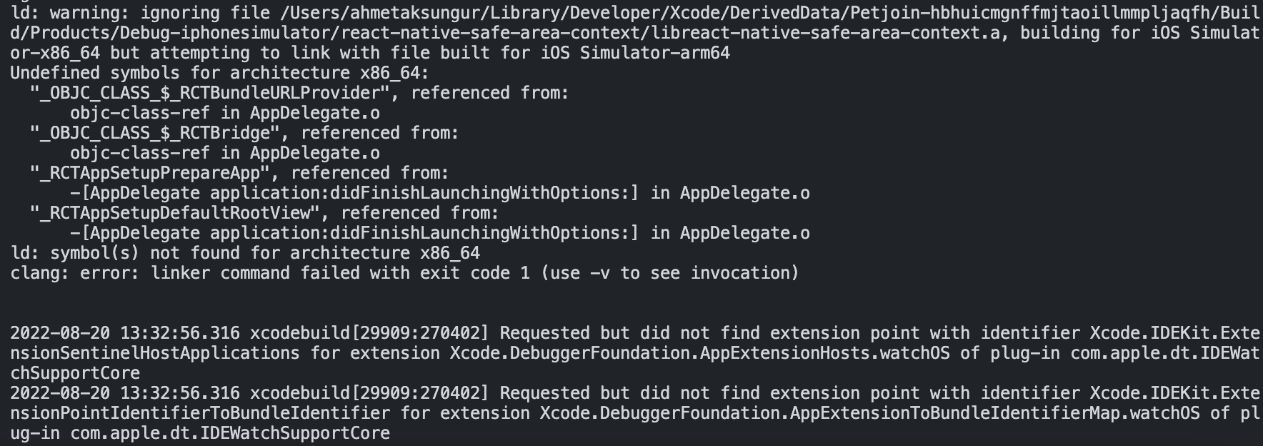 building for iOS Simulator-x86_64 but attempting to link with file ...