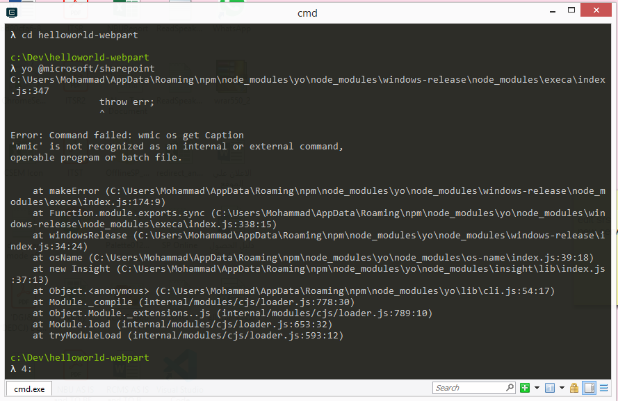 Command failed: wmic os get Caption · Issue #4618 · SharePoint/sp-dev-docs · GitHub