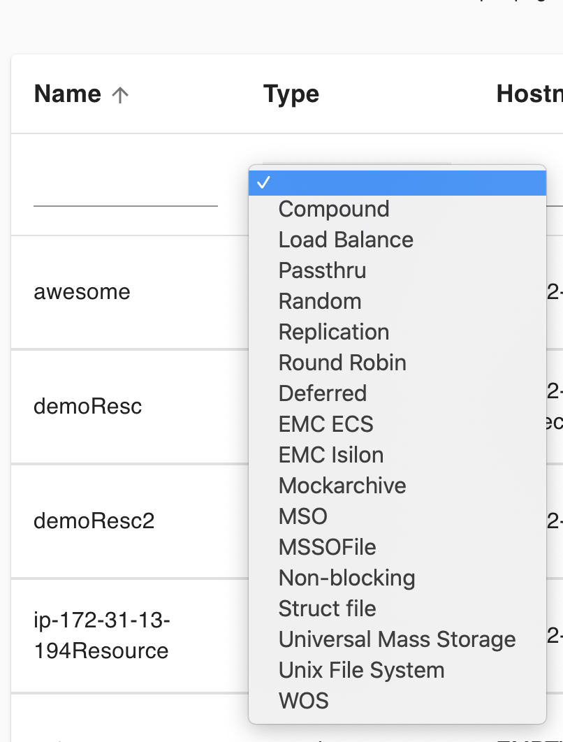Too Many Options In The Dropdown For New Resource · Issue 63 · Irods Irods Client Zone