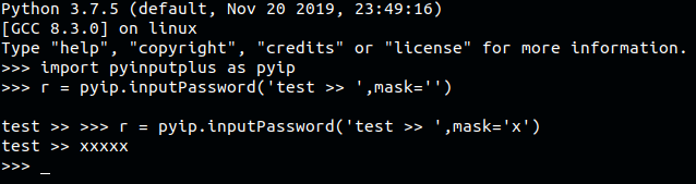 Empty mask in inputPassword · Issue #2 · asweigart/pyinputplus · GitHub
