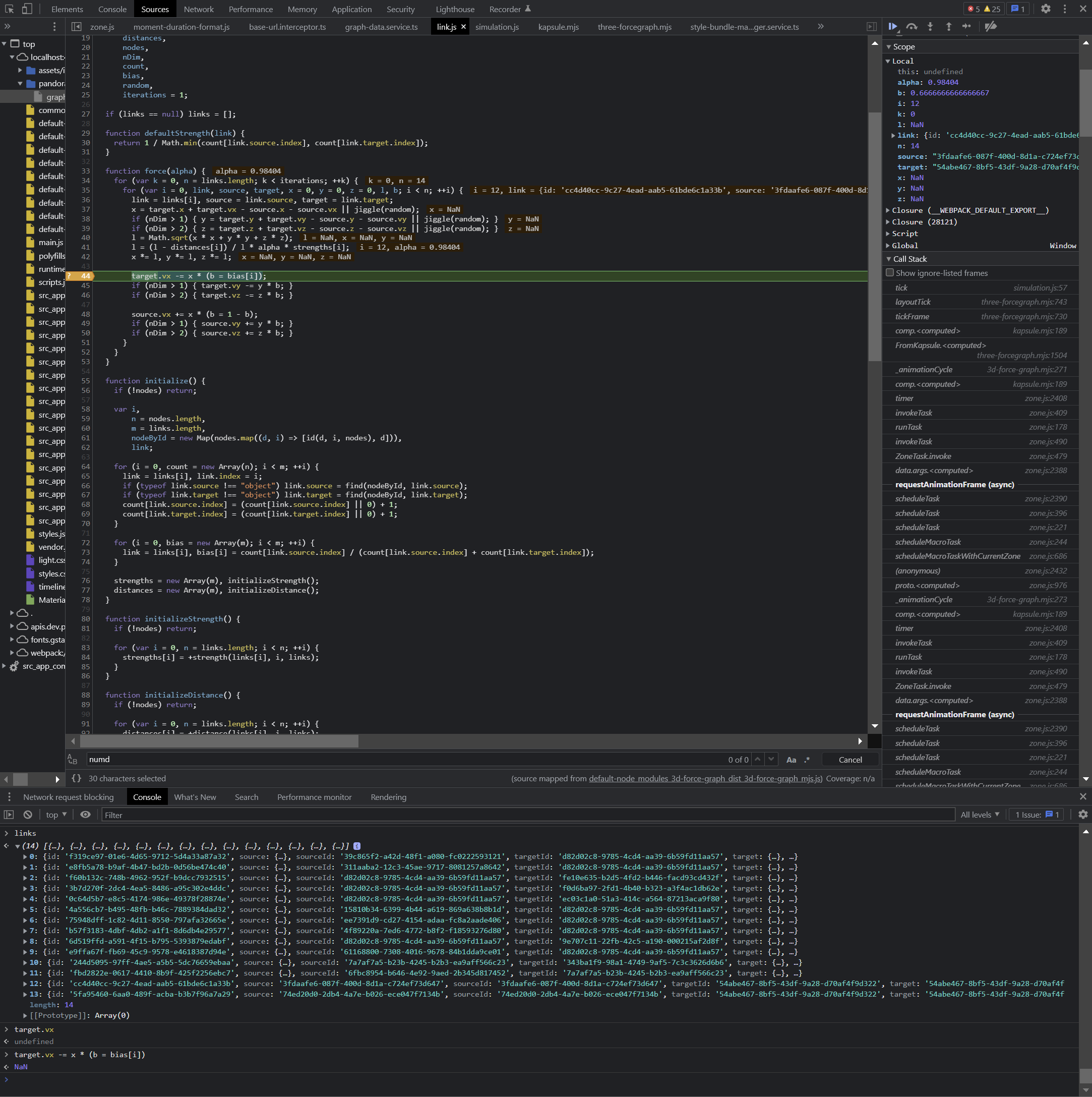 "Cannot create property 'vx' on string/number" / Proper way of updating links & nodes? · Issue ...