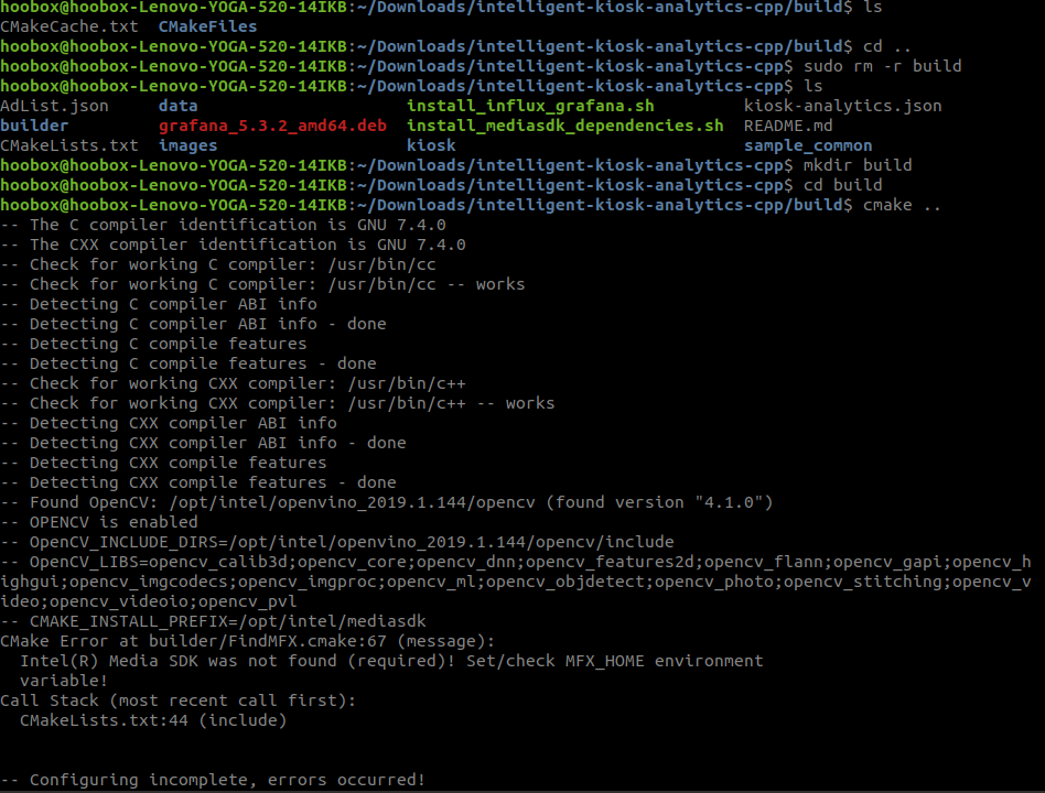 Cmake .. failed with error: Intel(R) Media SDK was not found (required)! Set/check MFX_HOME ...