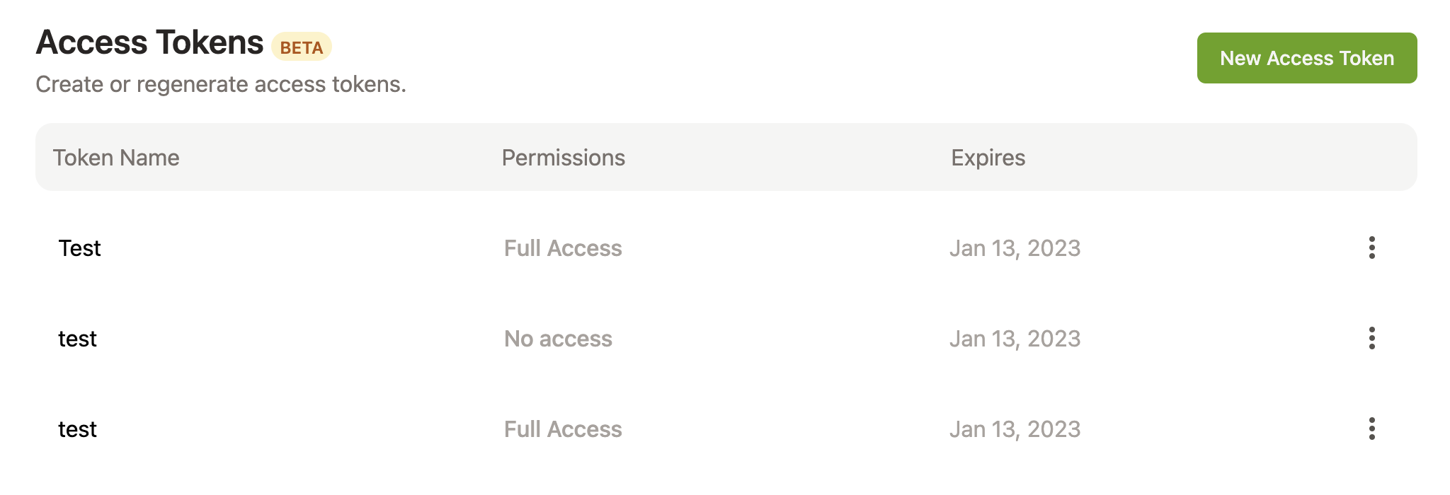 Access Token UI adjustments - token prefixs, last used timestamp ... Access Token UI adjustments - token prefixs, last used timestamp ...