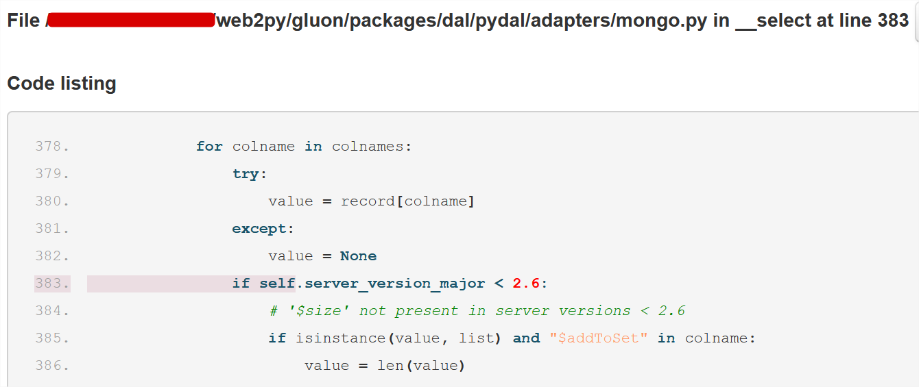 'Mongo' object has no attribute 'server_version_major' · Issue #2365 · web2py/web2py · GitHub