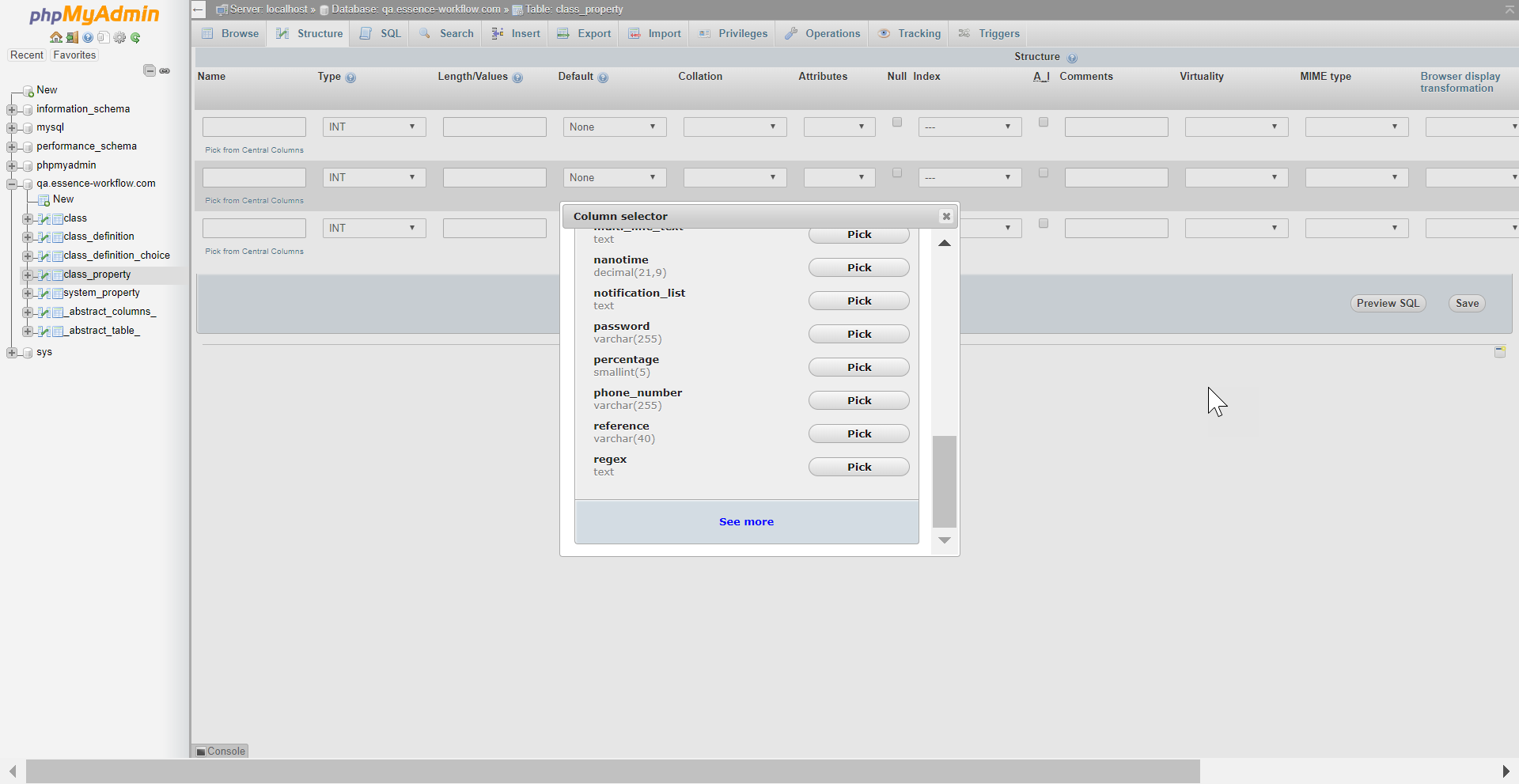 Column selector "See more" removes "Preview SQL" and "Save" area · Issue #14310 · phpmyadmin ...