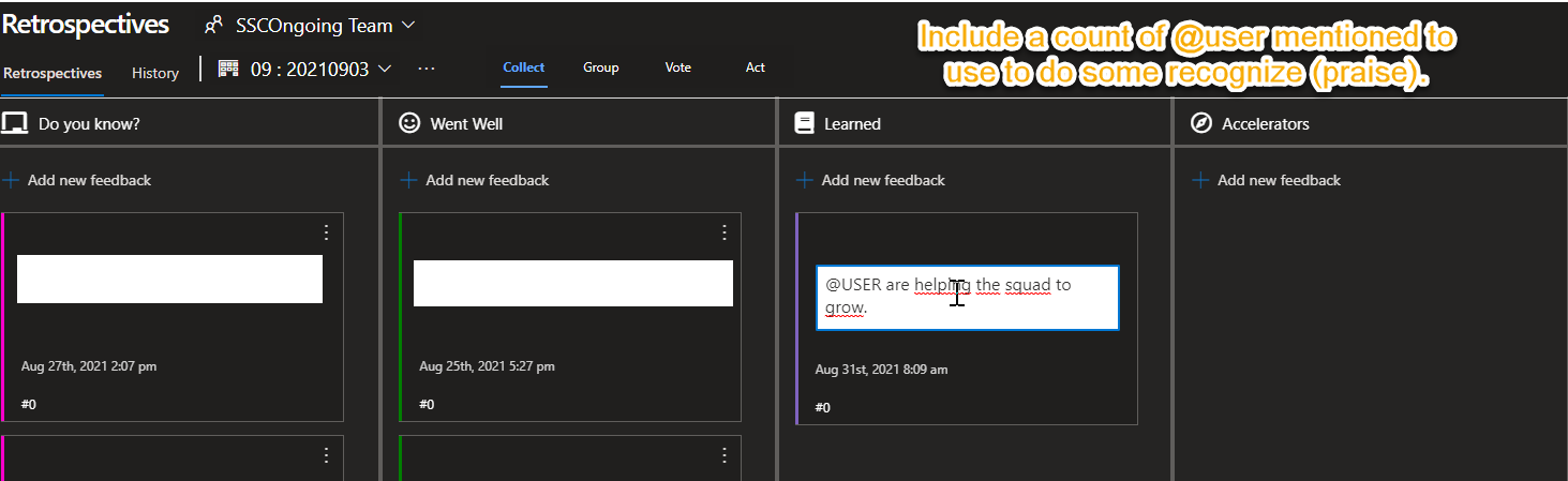 Count of indications to recognize into Retrospective Board. · microsoft vsts-extension ...