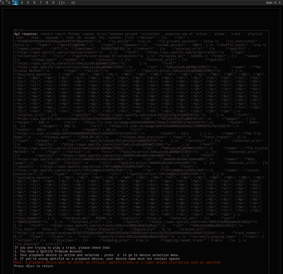 Error: API Response · Issue #970 · Rigellute/spotify-tui · GitHub