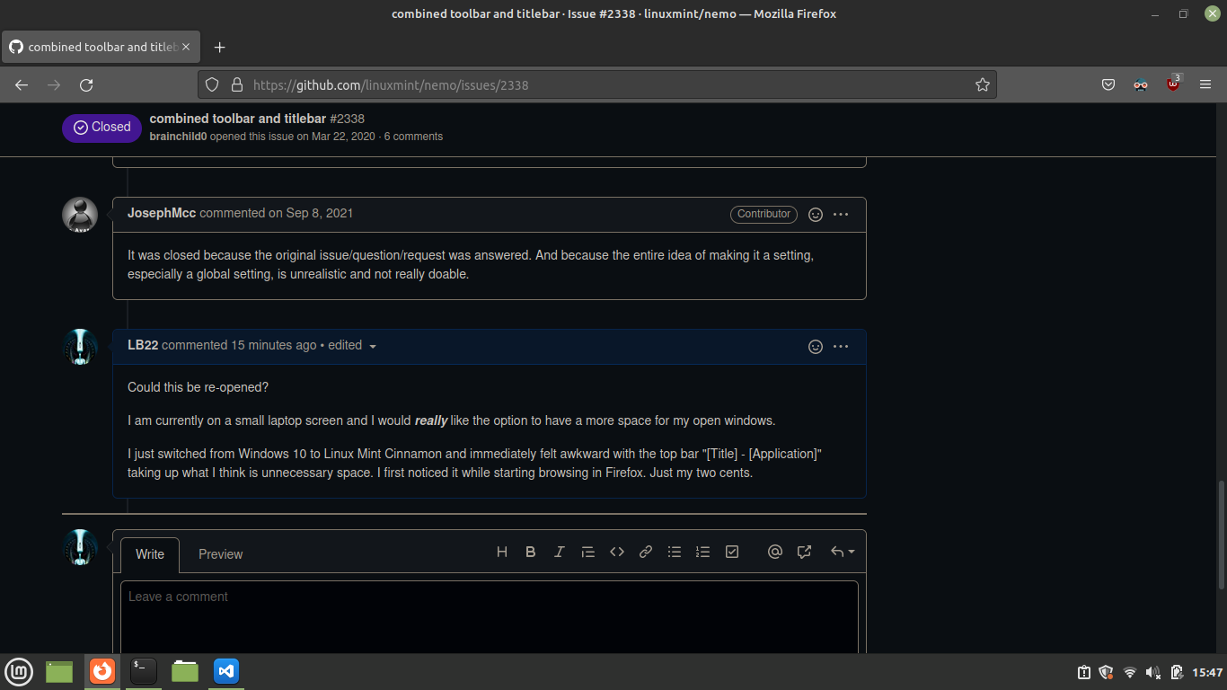 combined toolbar and titlebar · Issue #2338 · linuxmint/nemo · GitHub