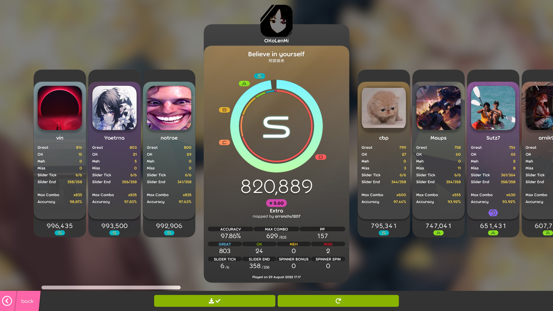 Nomode scores is still not submiting (Relax scores are not overwriten). Peppy, don't close this ...