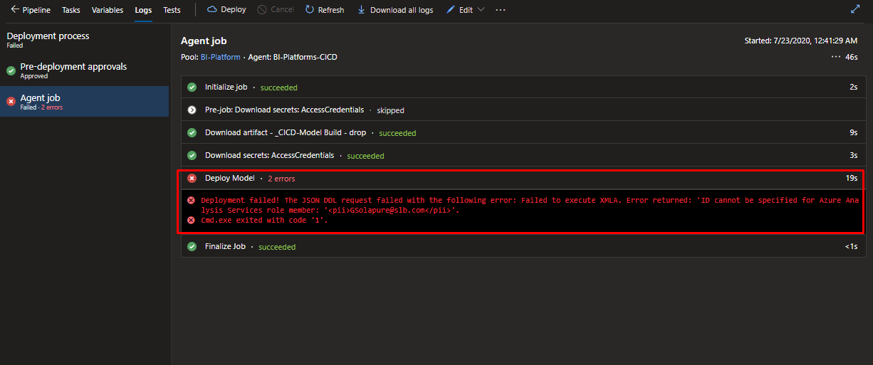 Unable To Deploy Tabular Model Using Cicd With Tabular Editor When The