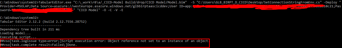 Unable to deploy Model from Azure Pipeline · Issue #606 · TabularEditor/TabularEditor · GitHub