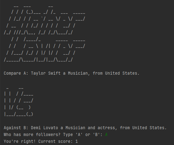GitHub - MobinAkhter/HigherLowerGame: Console based Python program where you can guess what ...