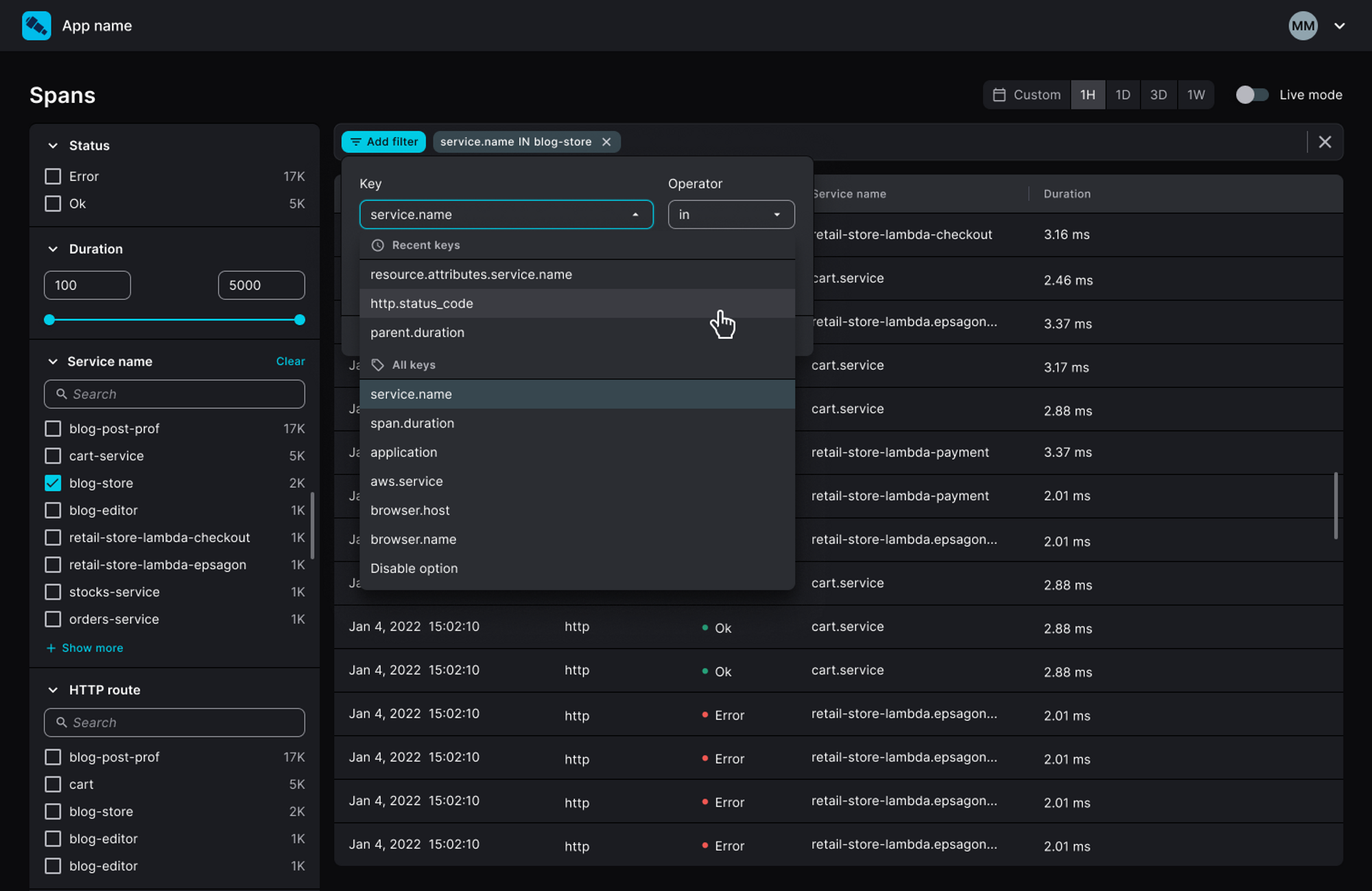 📚️ Span Search / Recently Used Keys Suggestion · Issue #764 · teletrace/teletrace · GitHub