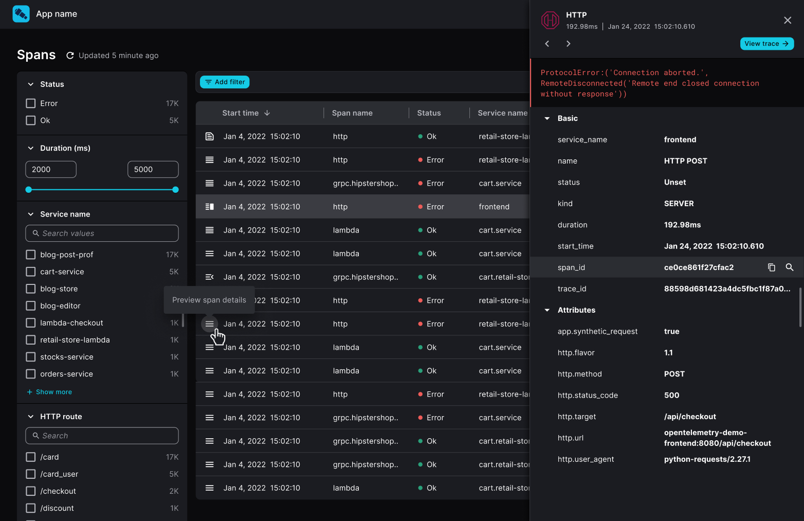 📚️ Spans Search Preview Span Attributes · Issue 847 · Teletrace
