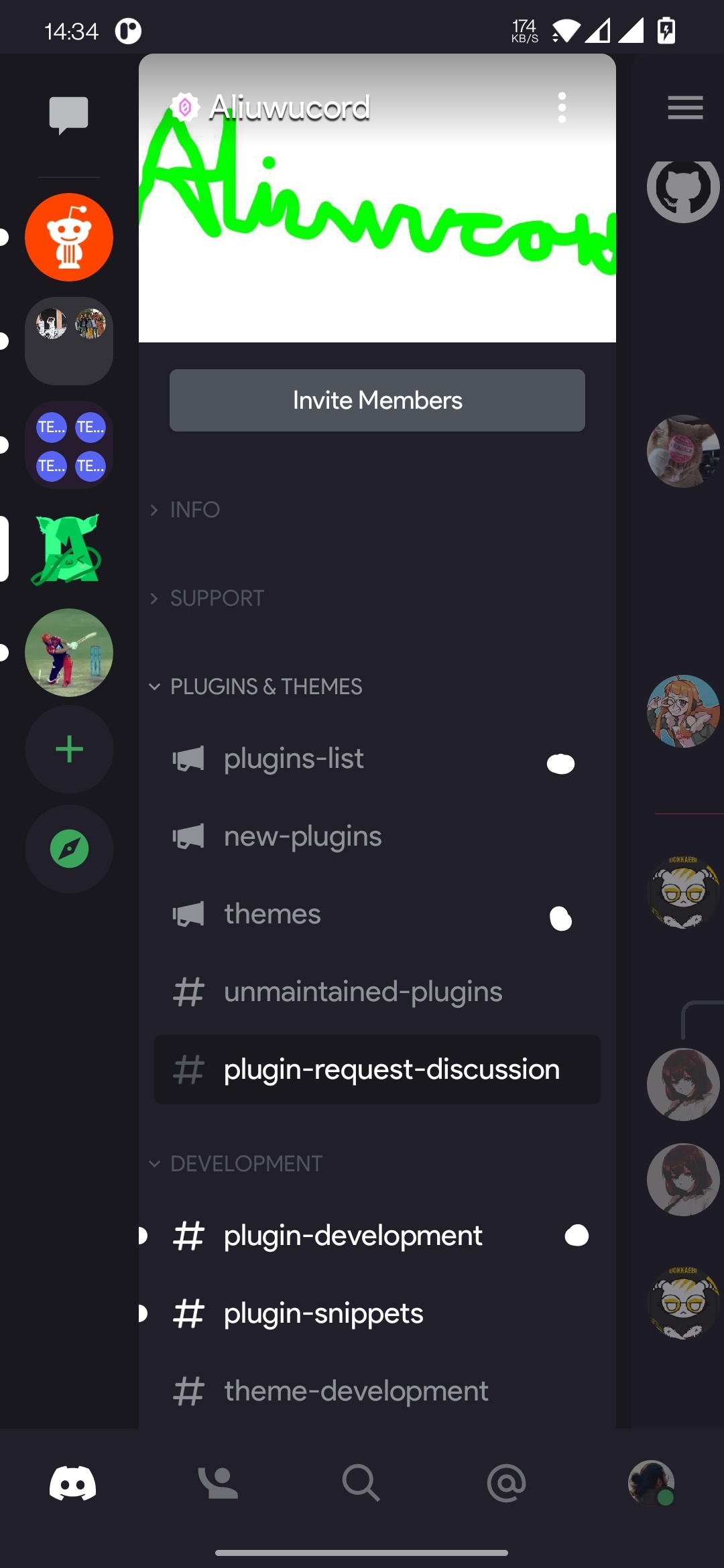 A small dot/indicator to the right of channel names in the channel-list view if someone is ...
